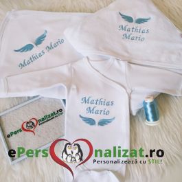 Set bebelusi: body, paturica si prosop cu capison, personalizate ...